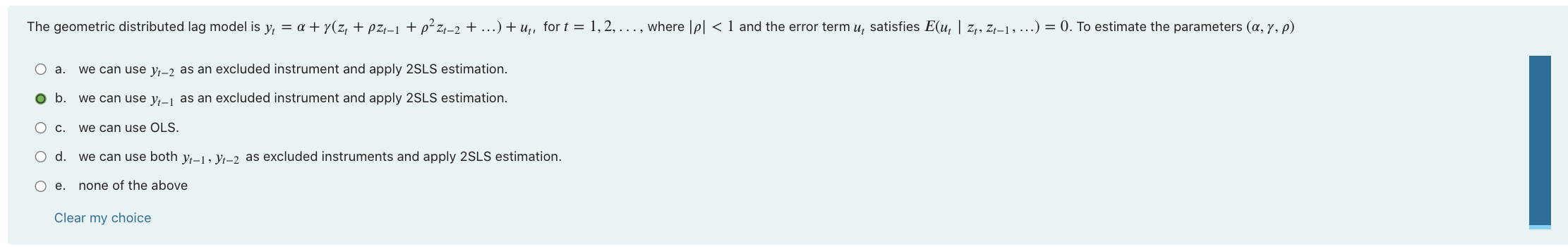 Solved The geometric distributed lag model is y₁ = a + y(z₁ | Chegg.com