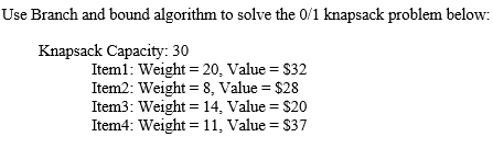Use Branch and bound algorithm to solve the 01 | Chegg.com