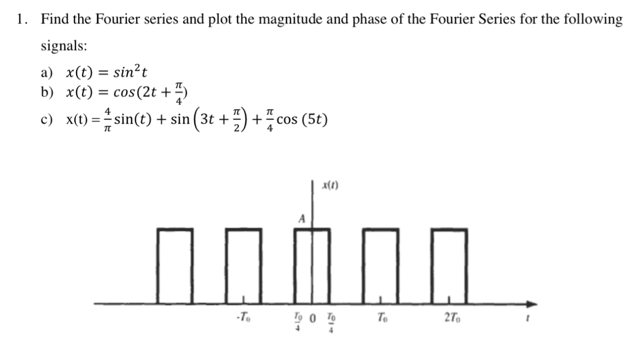 Solved 1. Find the Fourier series and plot the magnitude and | Chegg.com