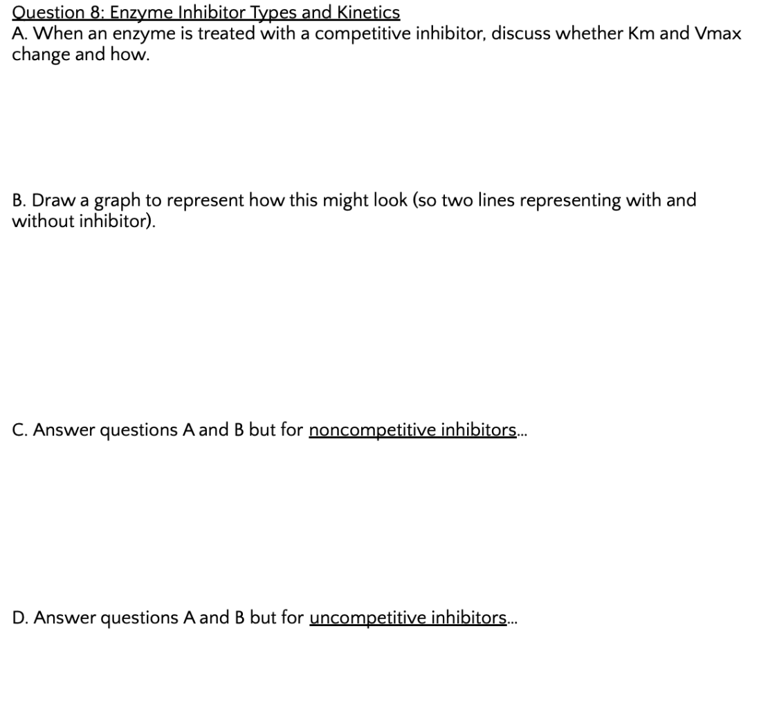 Solved Question 8: Enzyme Inhibitor Types and Kinetics A. | Chegg.com
