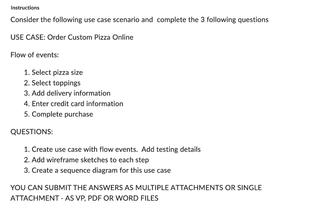 Solved Instructions Consider the following use case scenario | Chegg.com
