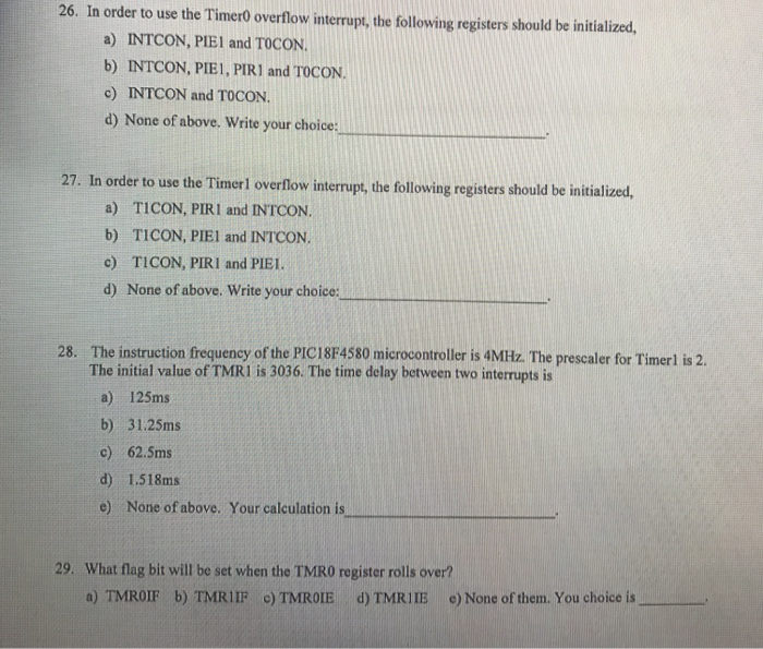 Solved the Timero overflow interrupt, the following | Chegg.com