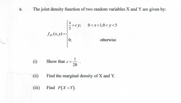 The joint density function of two random variables X | Chegg.com