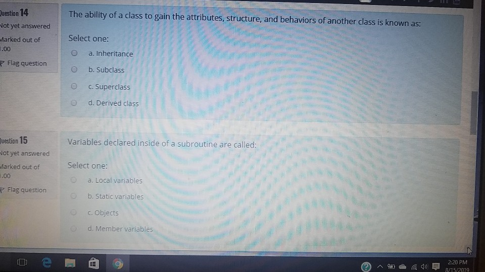 Solved The ability of a class to gain the attributes, | Chegg.com