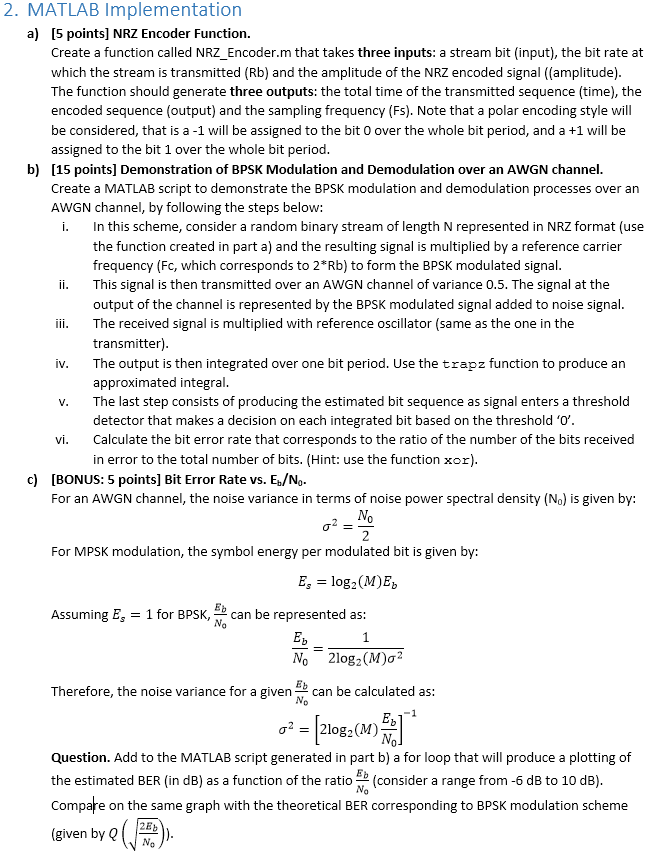 2. MATLAB Implementation a) [5 points] NRZ Encoder | Chegg.com
