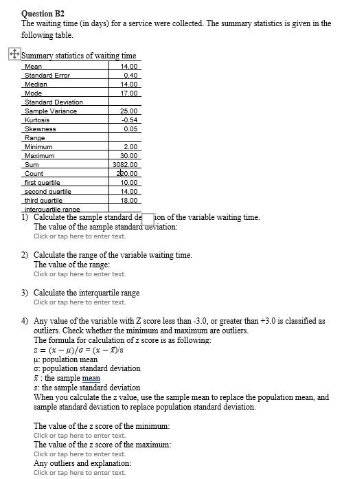 Solved Question B2 The waiting time (in days) for a service | Chegg.com