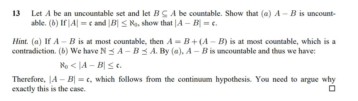 Solved 13 Let A be an uncountable set and let B C A be | Chegg.com