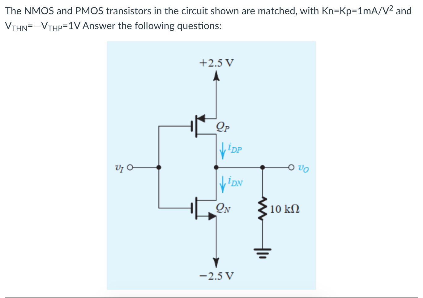 Solved The NMOS and PMOS transistors in the circuit shown | Chegg.com