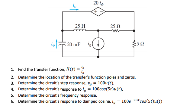 20 i io + 25 H 25 Ω 20 mF ig 3502 1. Find the | Chegg.com