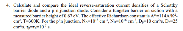 Solved 4. Calculate and compare the ideal reverse-saturation | Chegg.com
