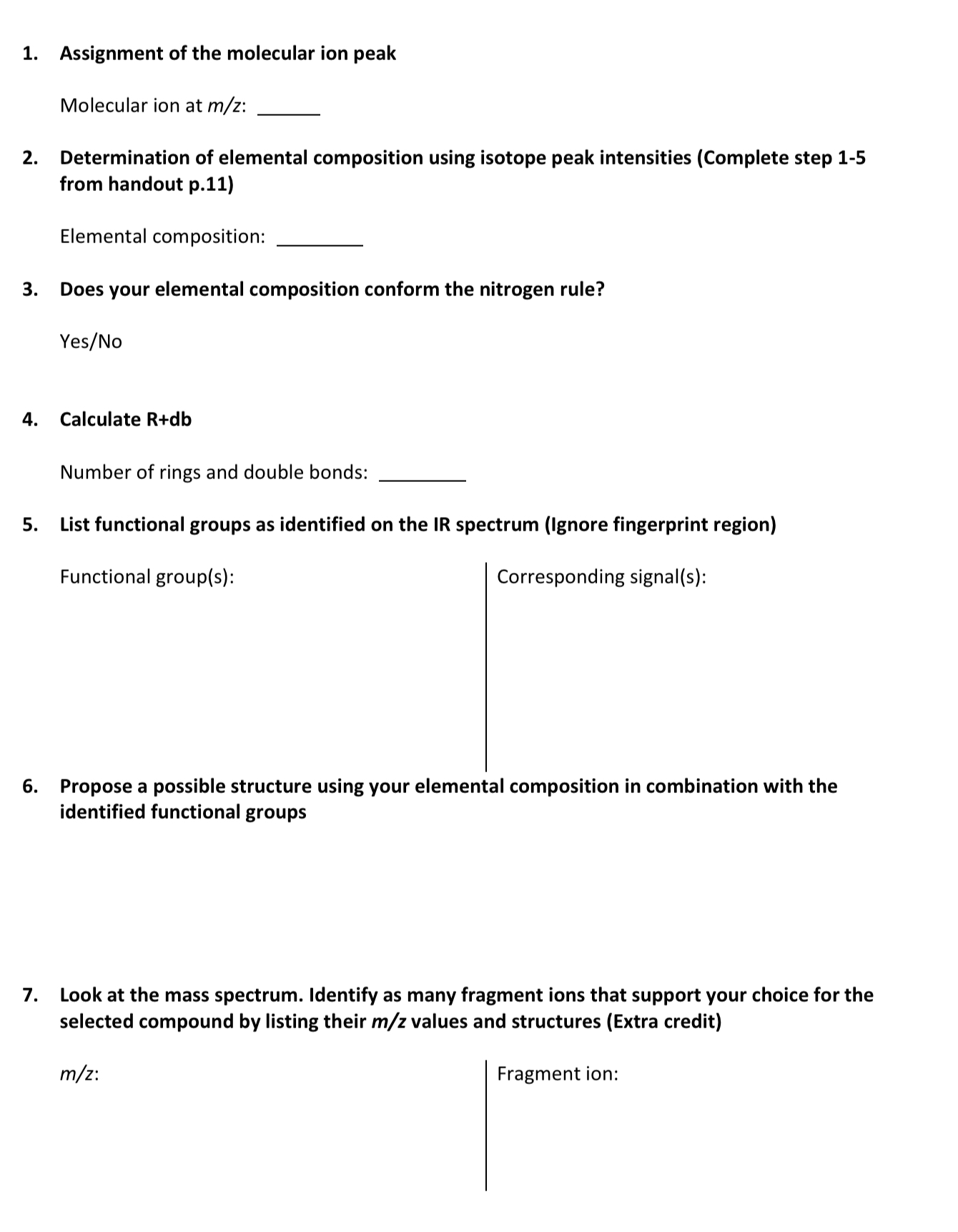 Solved 1. Assignment of the molecular ion peak Molecular ion | Chegg.com