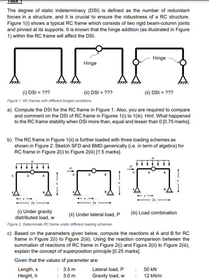 Solved Task The degree of static indeterminacy (DSI) is | Chegg.com