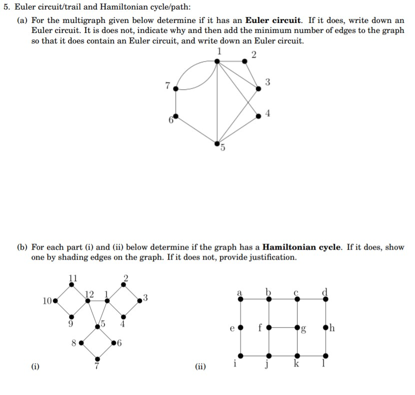 Solved 5. Euler circuit/trail and Hamiltonian cycle/path: | Chegg.com