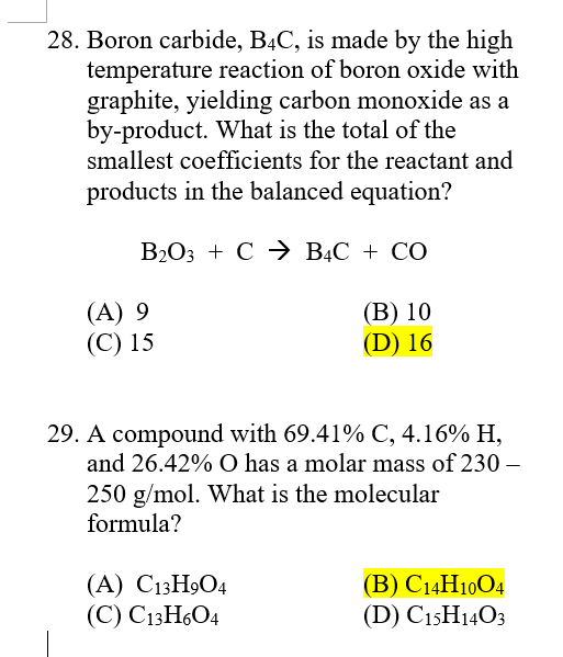 Solved 28. Boron carbide, B4C, is made by the high | Chegg.com