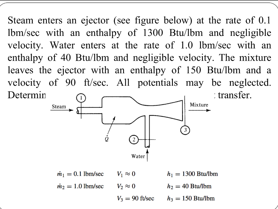 Steam enters an ejector (see figure below) at the | Chegg.com