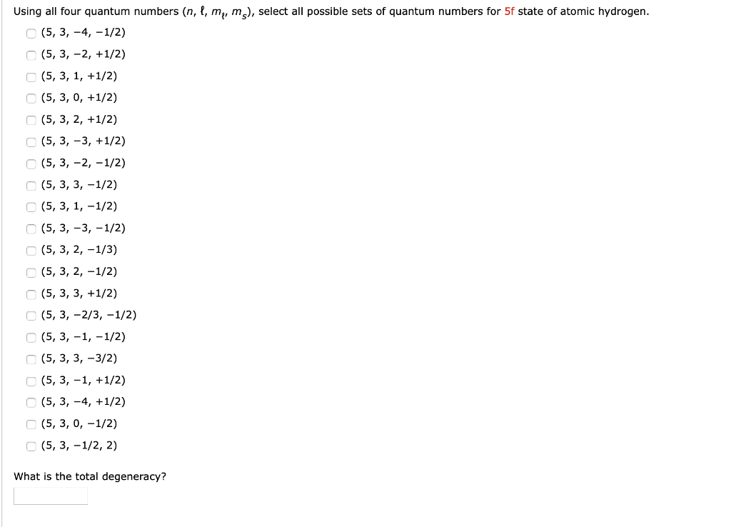 Solved Using all four quantum numbers (n, l, m, m), select | Chegg.com