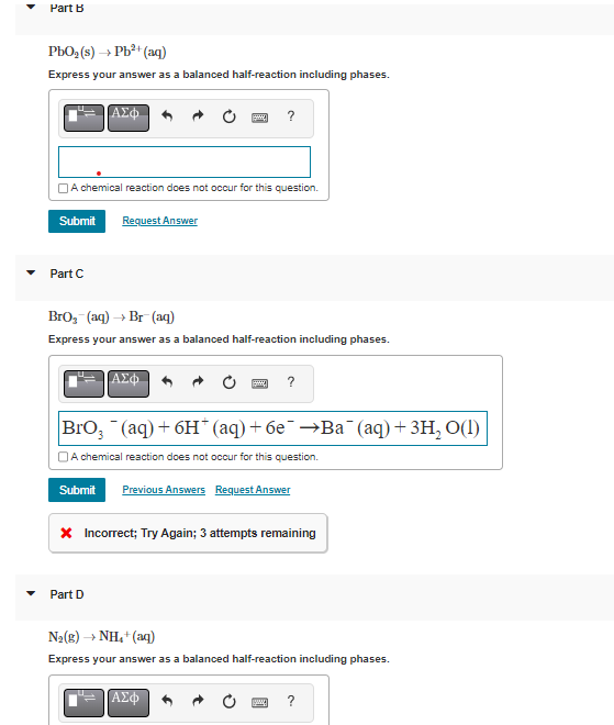 Solved PbO2( s)→Pb2+(aq) Express your answer as a balanced | Chegg.com