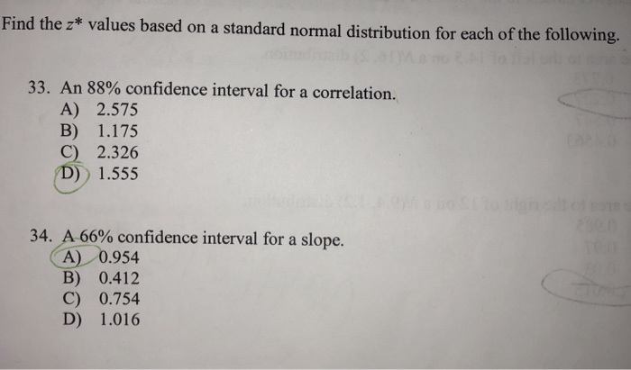 Solved Find the z* values based on a standard normal | Chegg.com