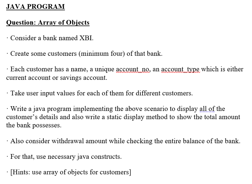 Solved Java Program Question Array Of Objects · Consider A 
