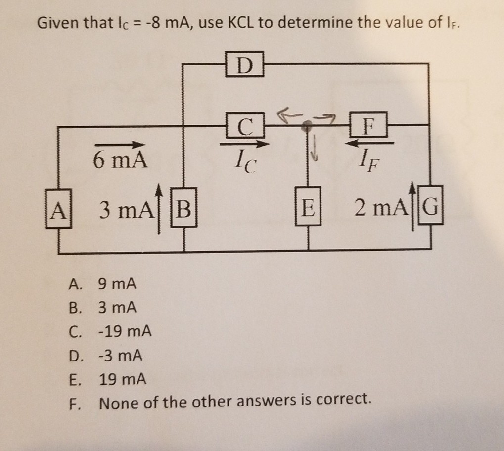 Solved Given that lc =-8 mA, use KCL to determine the value | Chegg.com