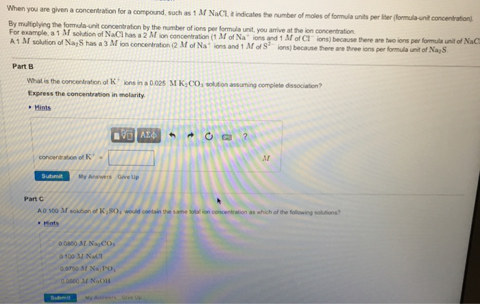 Solved When you are given a concentration for a compound, | Chegg.com