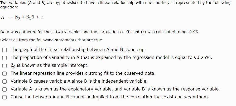 Solved Two variables (A and B) are hypothesised to have a | Chegg.com