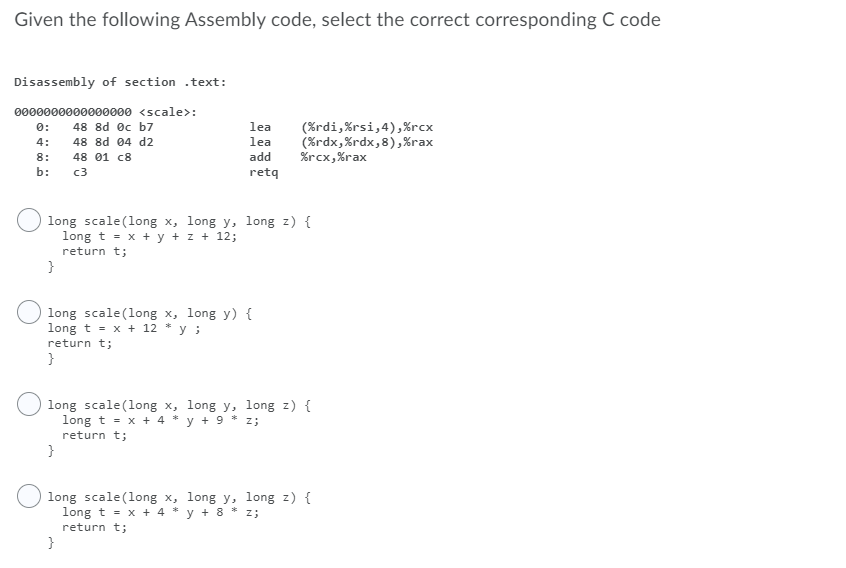 Solved Given the following Assembly code, select the correct | Chegg.com