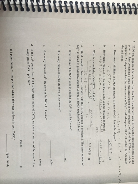 Solved 2. 25.00-ml. aliquots of the solution from Problem 1 | Chegg.com