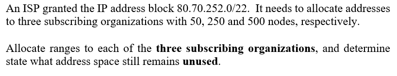Solved An ISP granted the IP address block 80.70.252.0/22. | Chegg.com