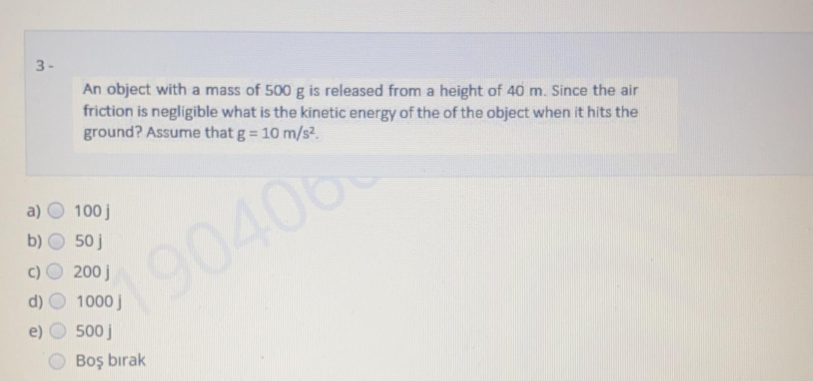 Solved 3- An object with a mass of 500 g is released from a | Chegg.com