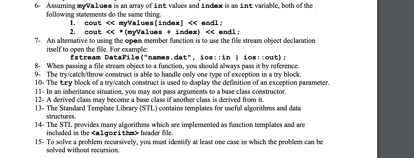 Solved 6- Assuming myValues is an array of int values and | Chegg.com