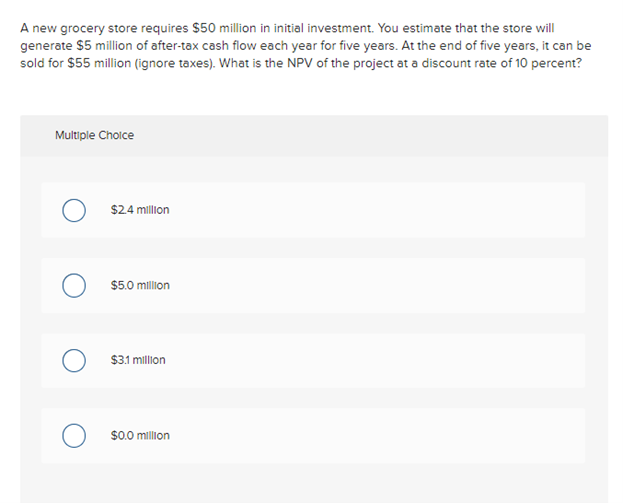 Solved A new grocery store requires $50 million in initial | Chegg.com