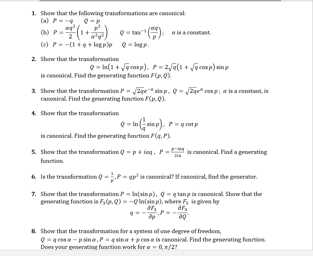 Solved 1. Show that the following transformations are | Chegg.com