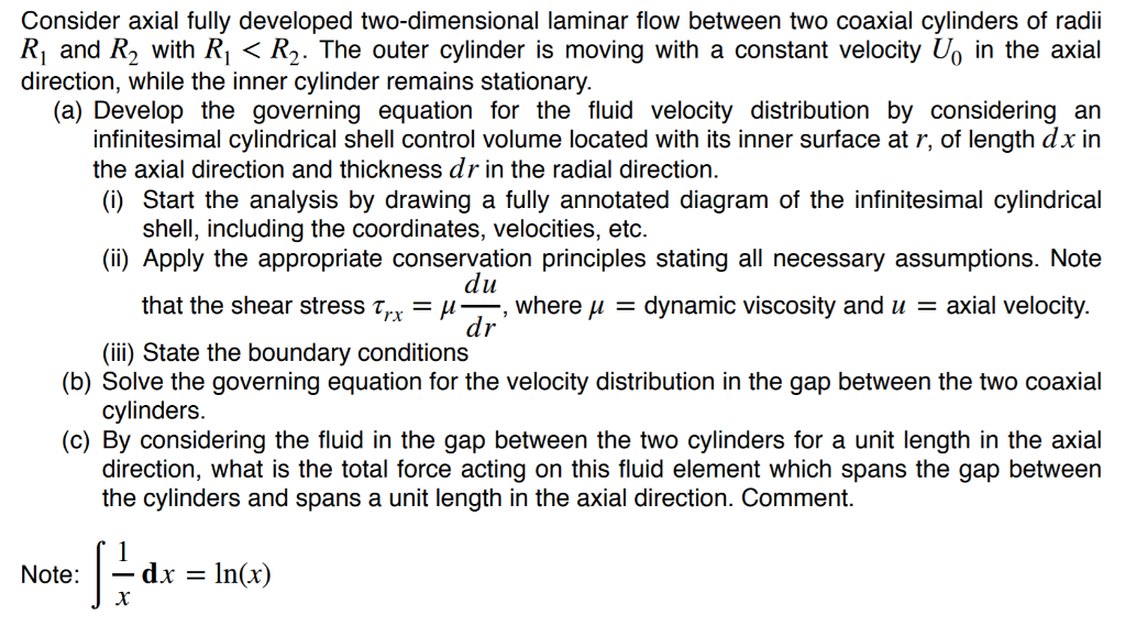 Solved Consider axial fully developed two-dimensional | Chegg.com