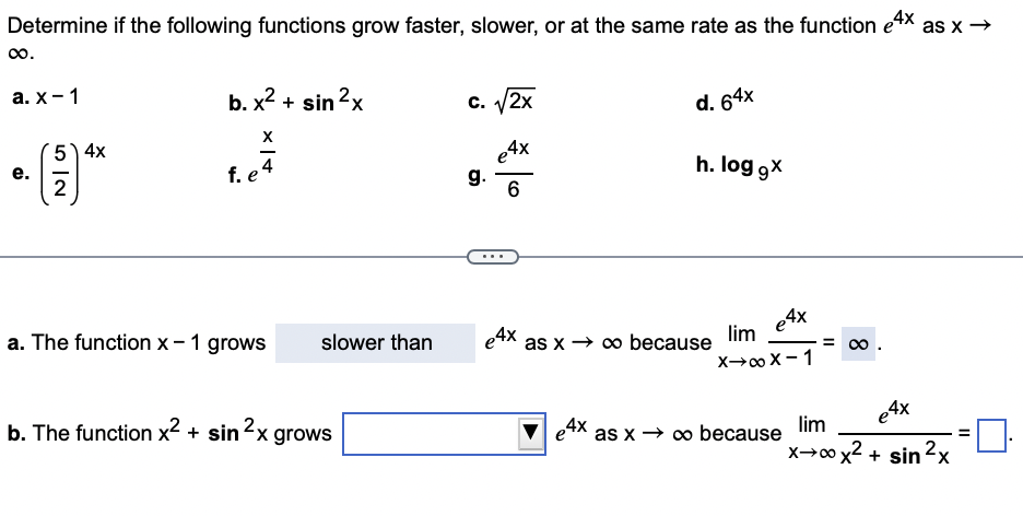 Solved \r\nDetermine if the following functions grow faster, | Chegg.com