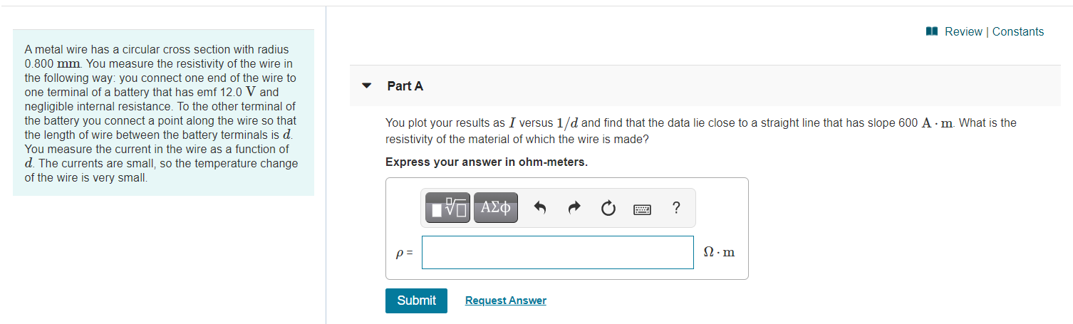 Solved A Review Constants Part A A metal wire has a circular | Chegg.com