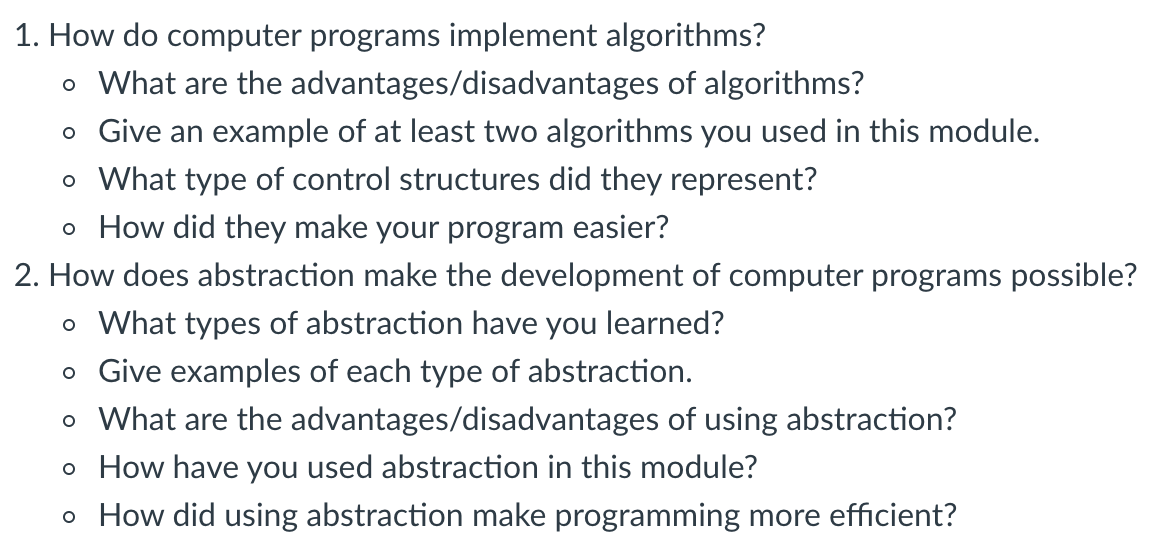 Solved 1. How do computer programs implement algorithms? o | Chegg.com