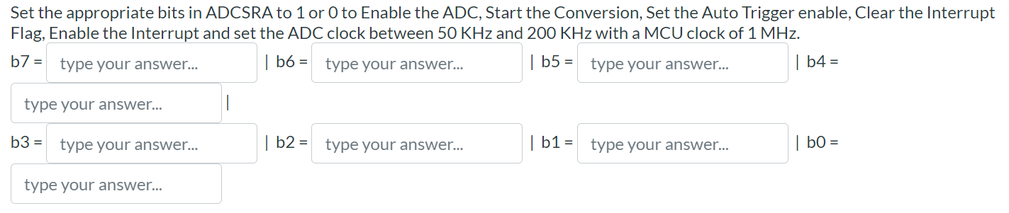 Solved Set the appropriate bits in ADCSRA to 1 or 0 to | Chegg.com