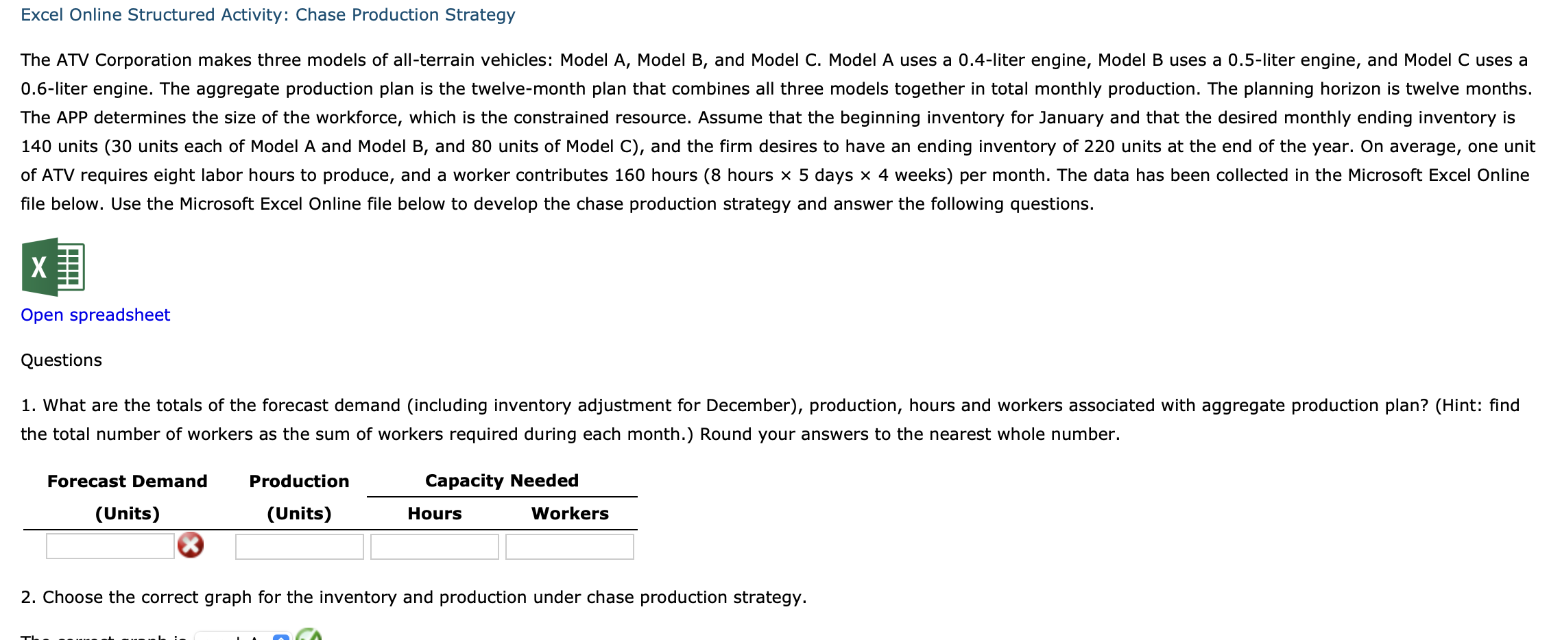 Solved Excel Online Structured Activity: Chase Production | Chegg.com