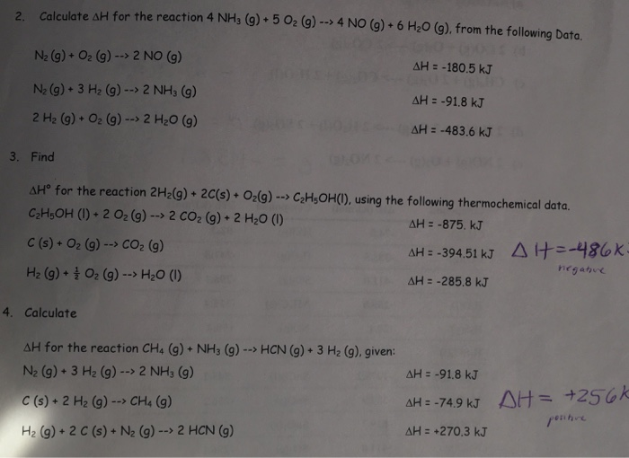 Solved Calculate ΔΗ for the reaction 4 NH3 (g) + 5 02 (g)-→ | Chegg.com