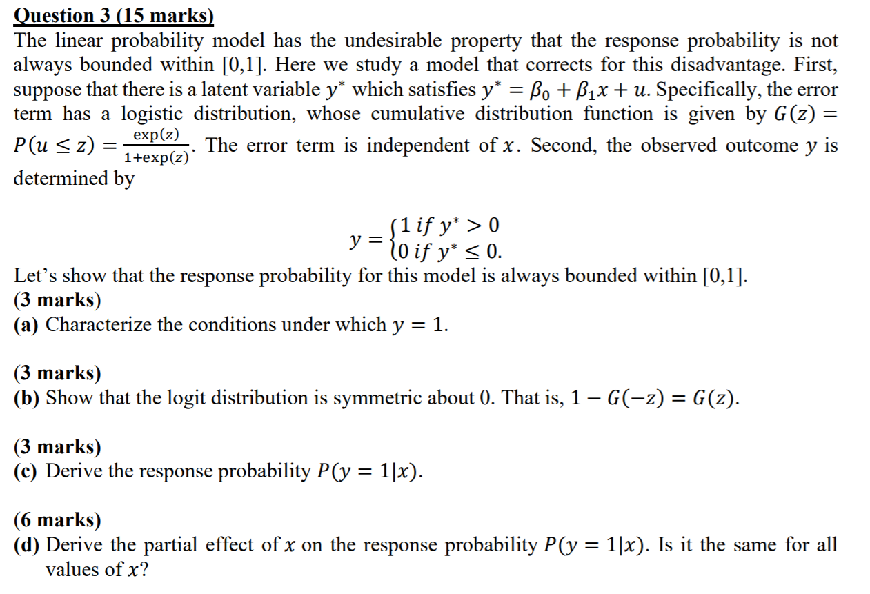 The linear probability model has the undesirable | Chegg.com