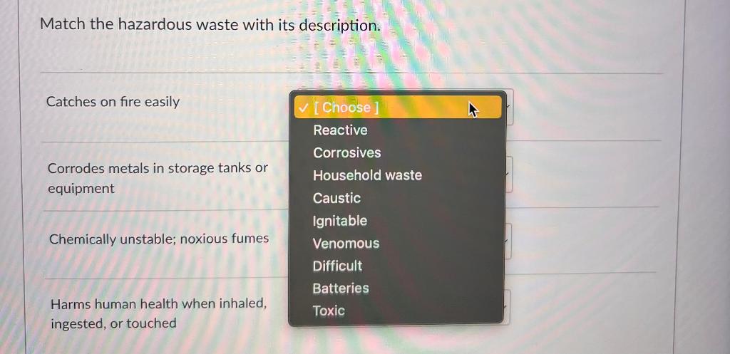 Solved Match the hazardous waste with its description. | Chegg.com