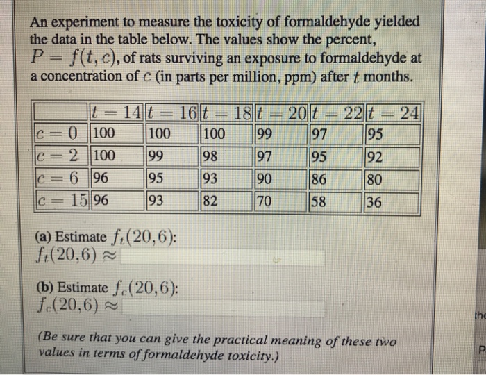 Solved An experiment to measure the toxicity of formaldehyde | Chegg.com