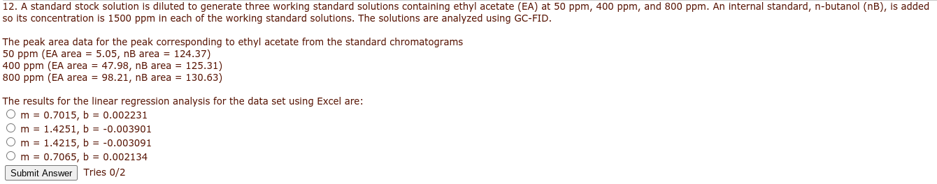 12. A standard stock solution is diluted to generate | Chegg.com