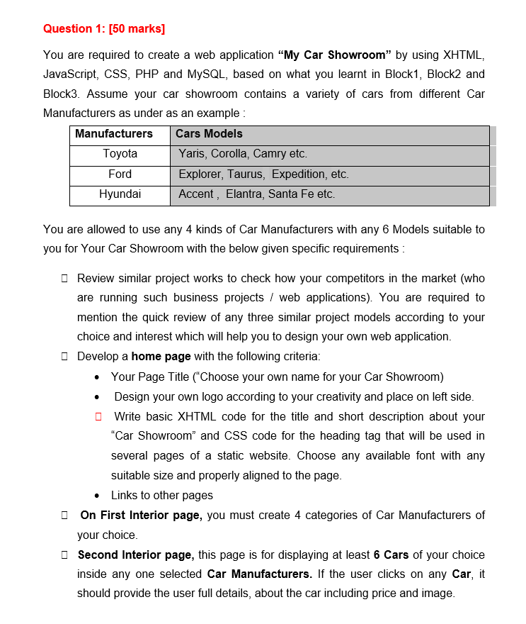 Solved Question 1: [50 marks] You are required to create a | Chegg.com