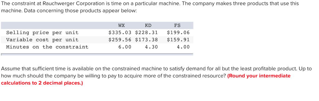 Solved The constraint at Rauchwerger Corporation is time on | Chegg.com