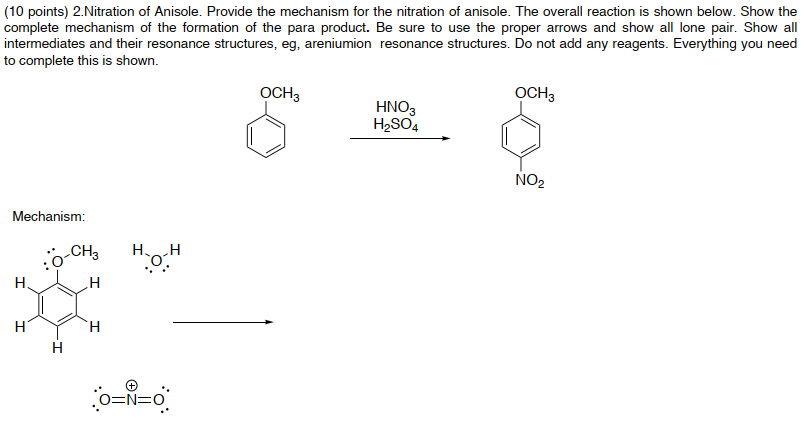 Solved (10 points) 2.Nitration of Anisole. Provide the | Chegg.com