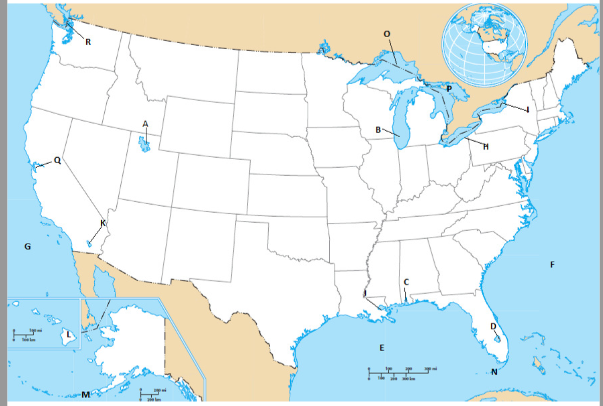 Solved 4.US water bodies and landforms: Match the letters | Chegg.com