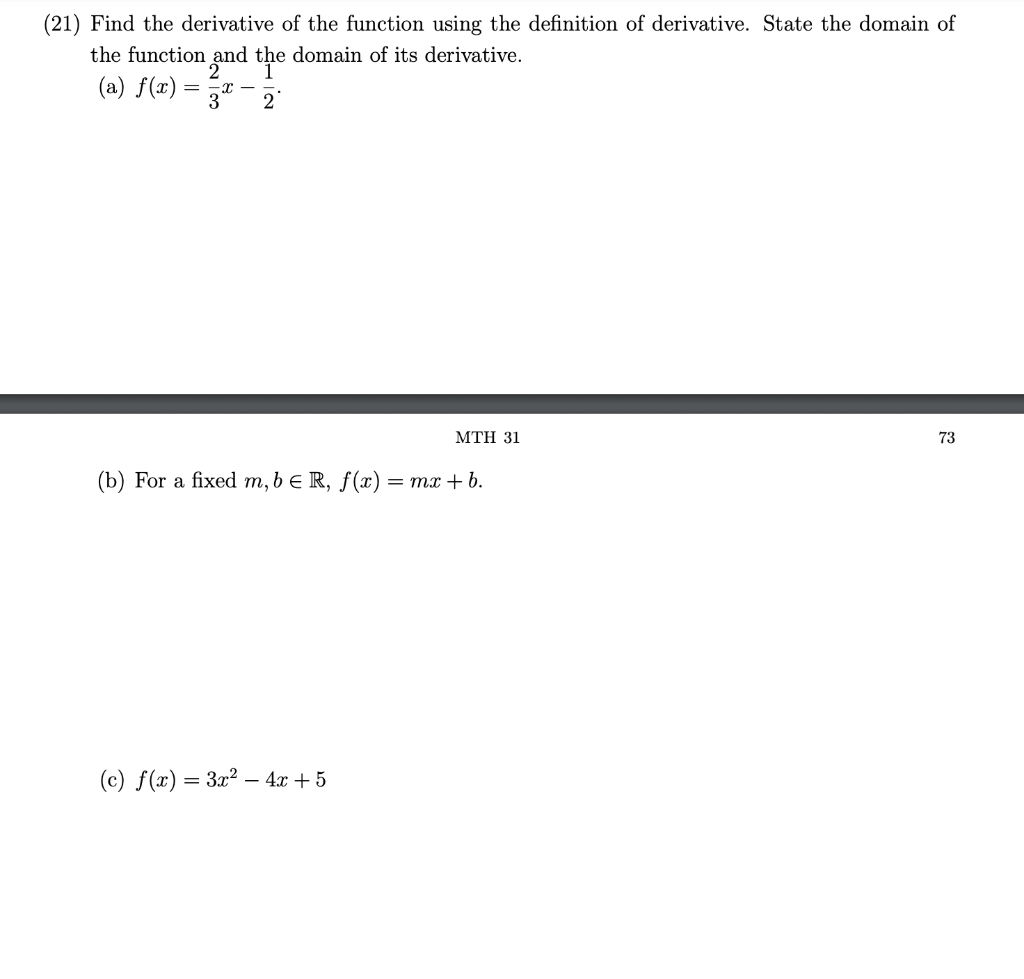 Solved (21) Find the derivative of the function using the | Chegg.com