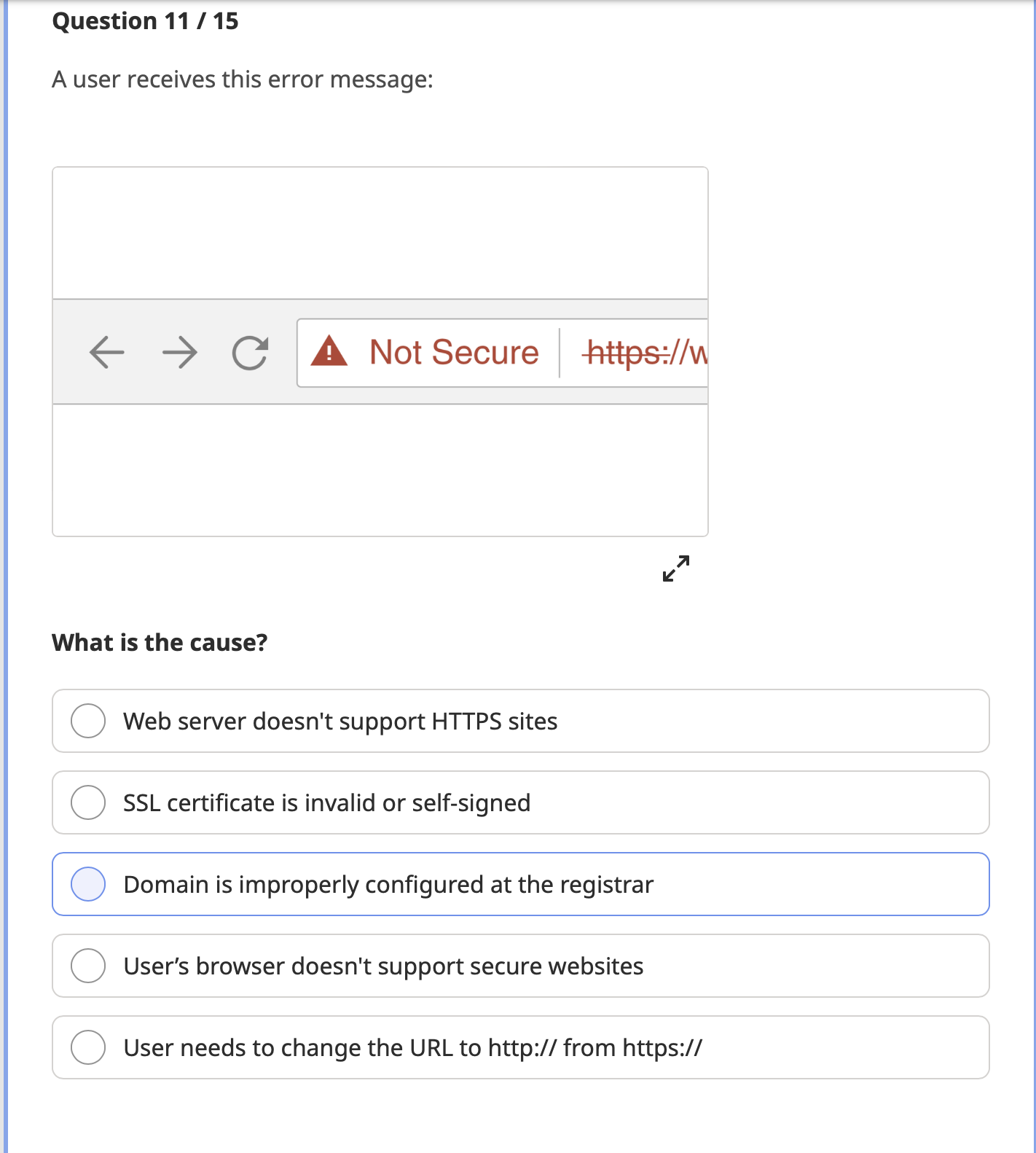 Solved Question 11 / 15A user receives this error | Chegg.com